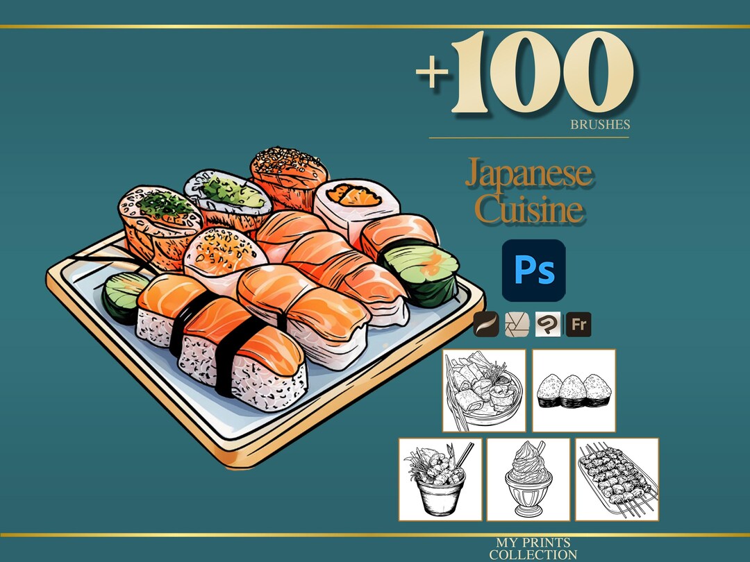 Japanese Cuisine Photoshop Brushes & Procreate Stamps – 100+ Food ...