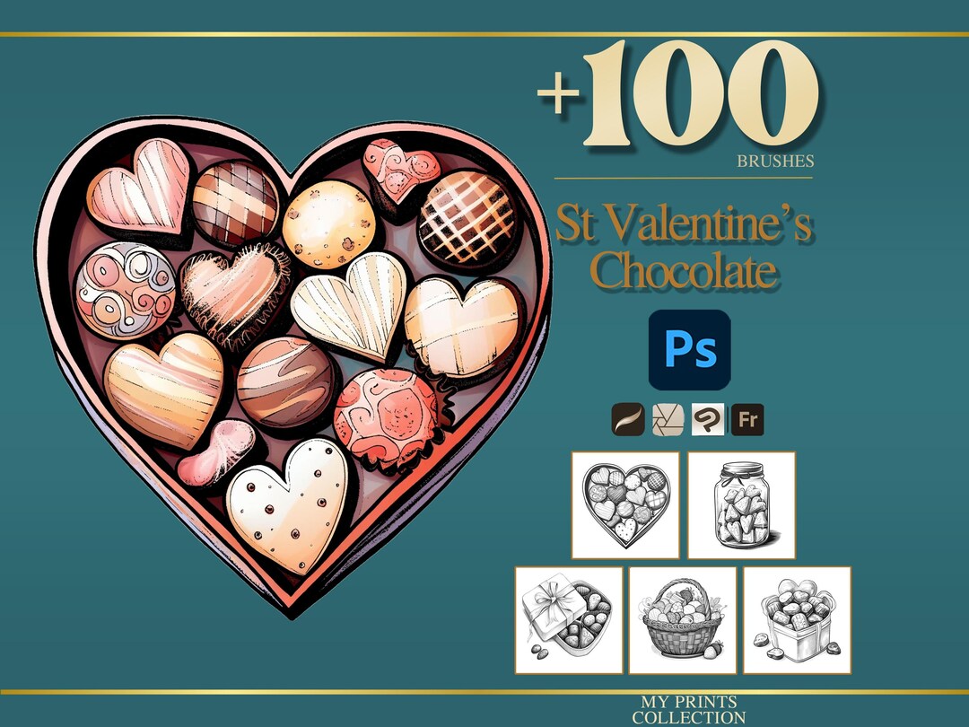 St Valentines Chocolate Photoshop Brushes & Procreate Stamps – 100 ...
