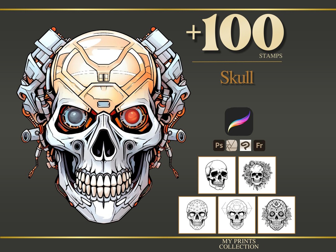 Skull Procreate Stamps & Photoshop Brushes – 100+ Tattoo Realistic ...