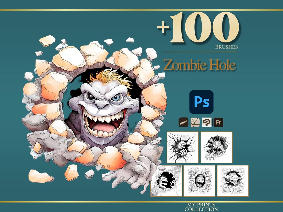 Zombie Hole Halloween Photoshop Brushes & Procreate Stamps – 100 ...
