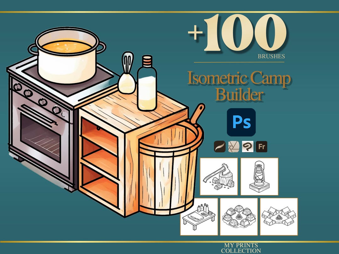 Isometric Camp Builder Photoshop Brushes & Procreate Stamps – 100 ...