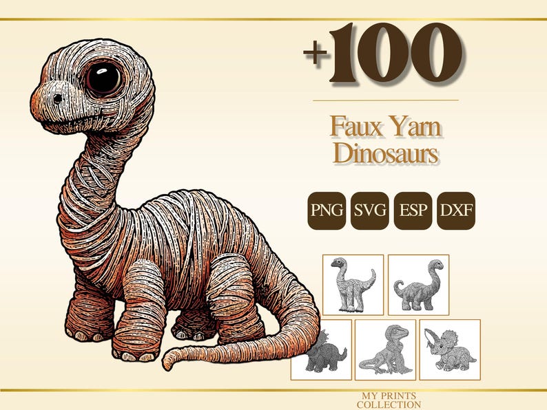 Faux Yarn Dinosaurs PNG Bundle – 100+ Cricut & Silhouette Files, SVG ...