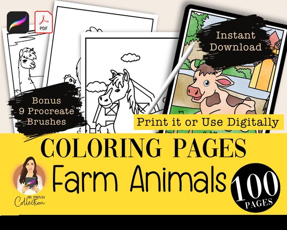 Farm Animals Coloring Book 100 Pages Printable Procreate - Etsy
