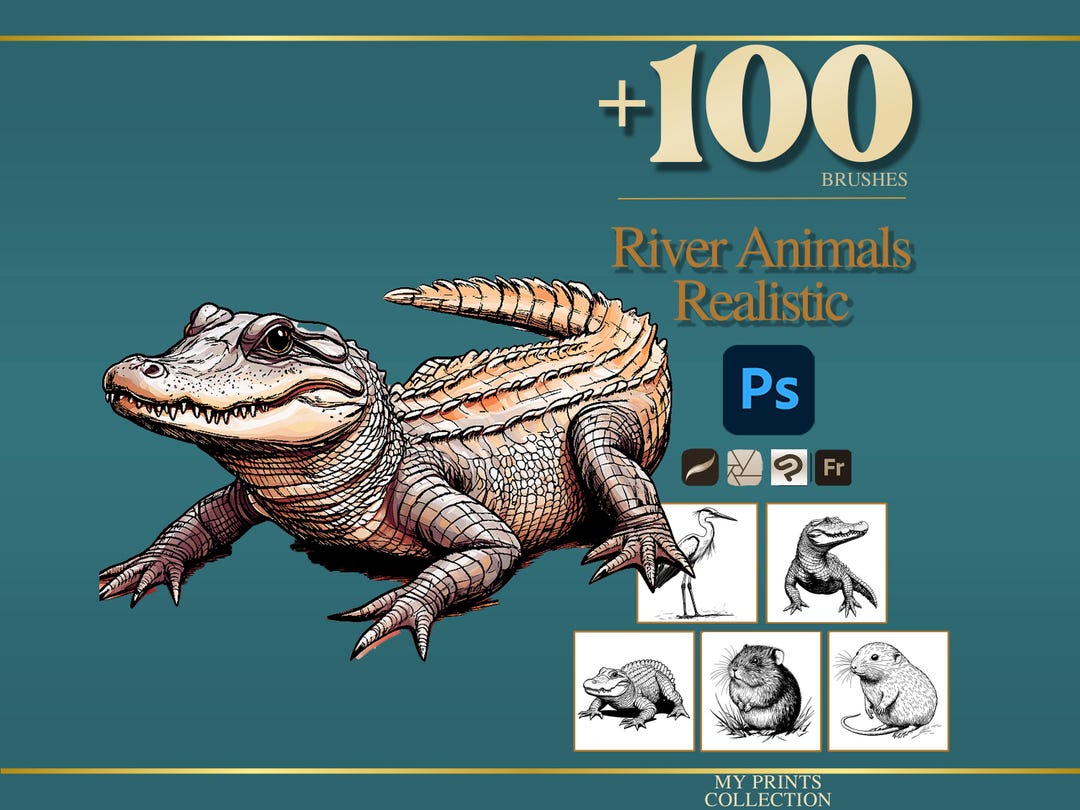 River Animals Realistic Photoshop Brushes & Procreate Stamps – 100 ...