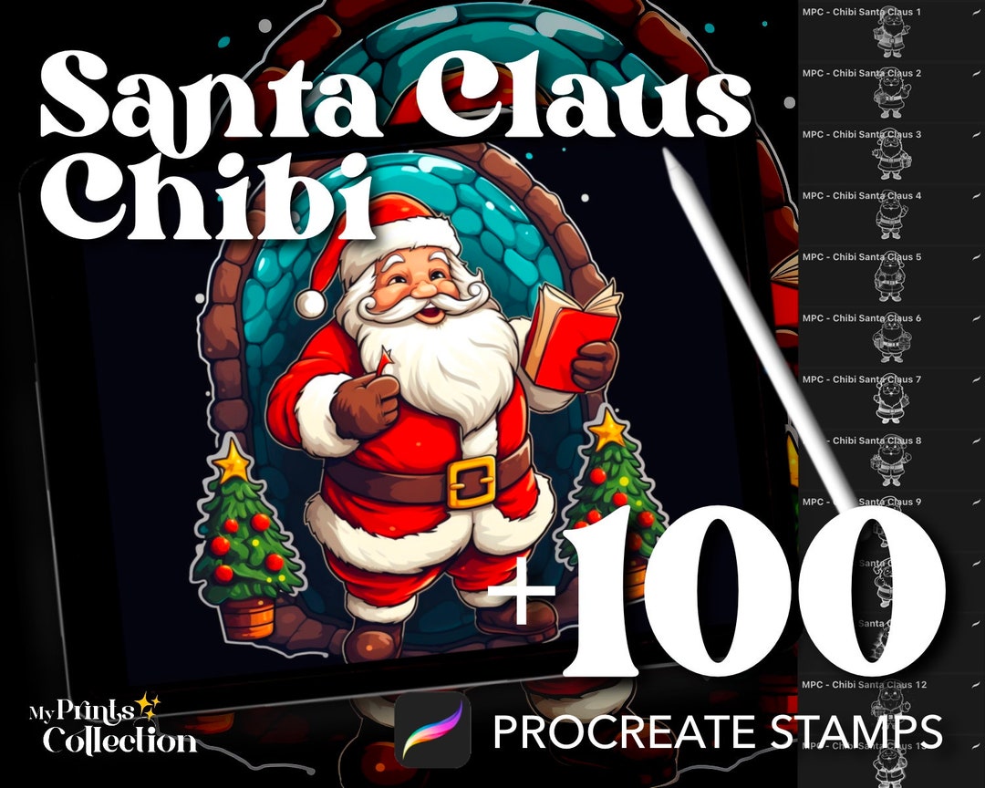 100+ Procreate Santa Claus Chibi Stamp, Fantasy Festive Holiday Winter ...