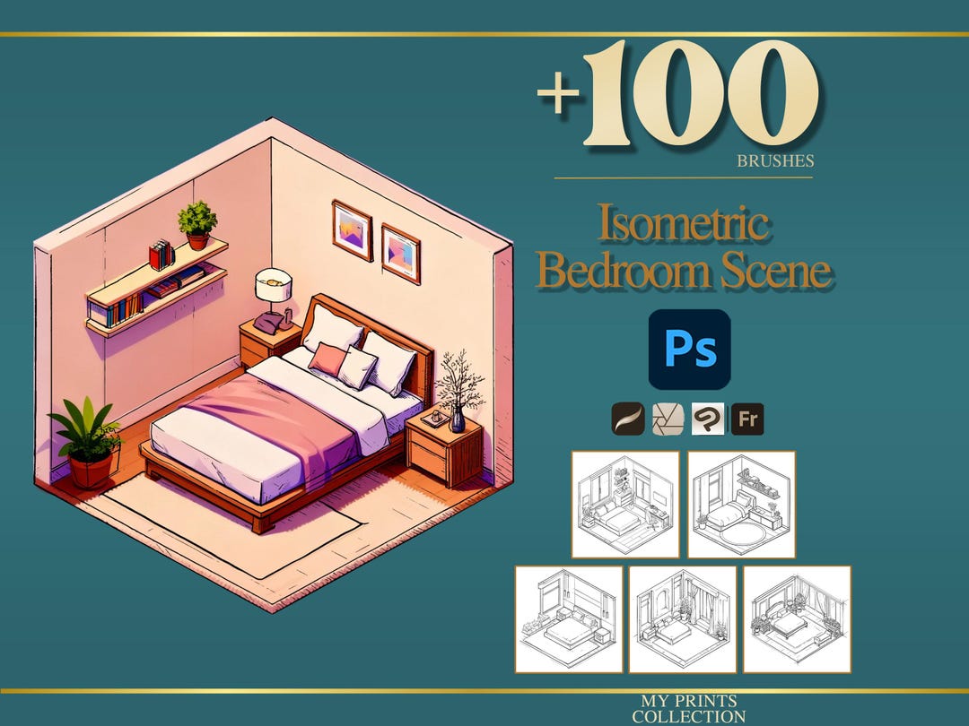 Isometric Bedroom Scene Photoshop Brushes & Procreate Stamps – 100 ...