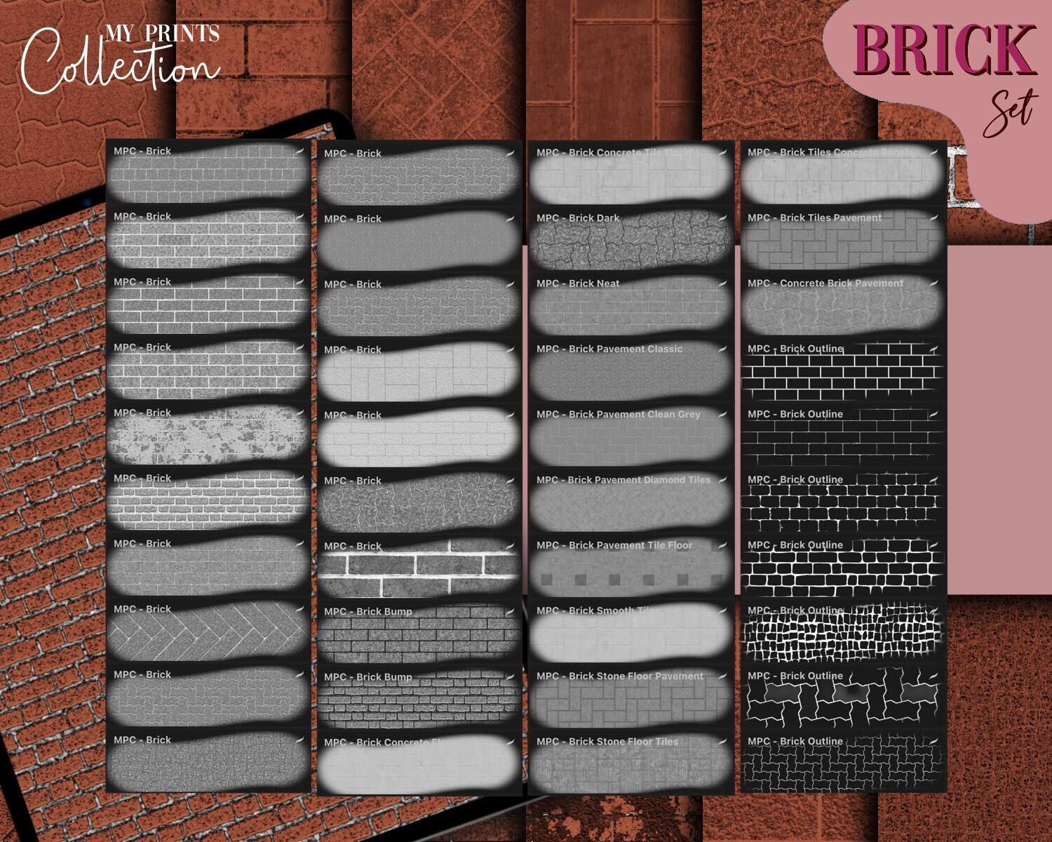 Brick Procreate Set 40 Seamless Brushes Pavement Wall - Etsy