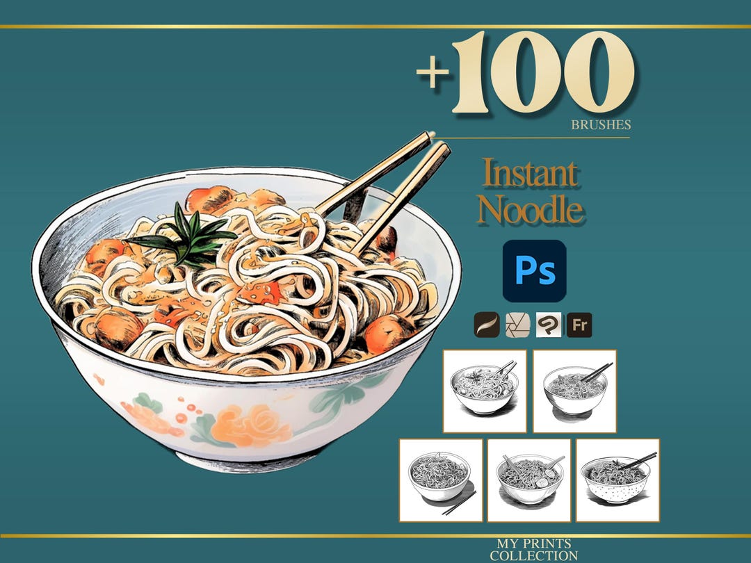Instant Noodle Photoshop Brushes & Procreate Stamps – 100+ Food ...