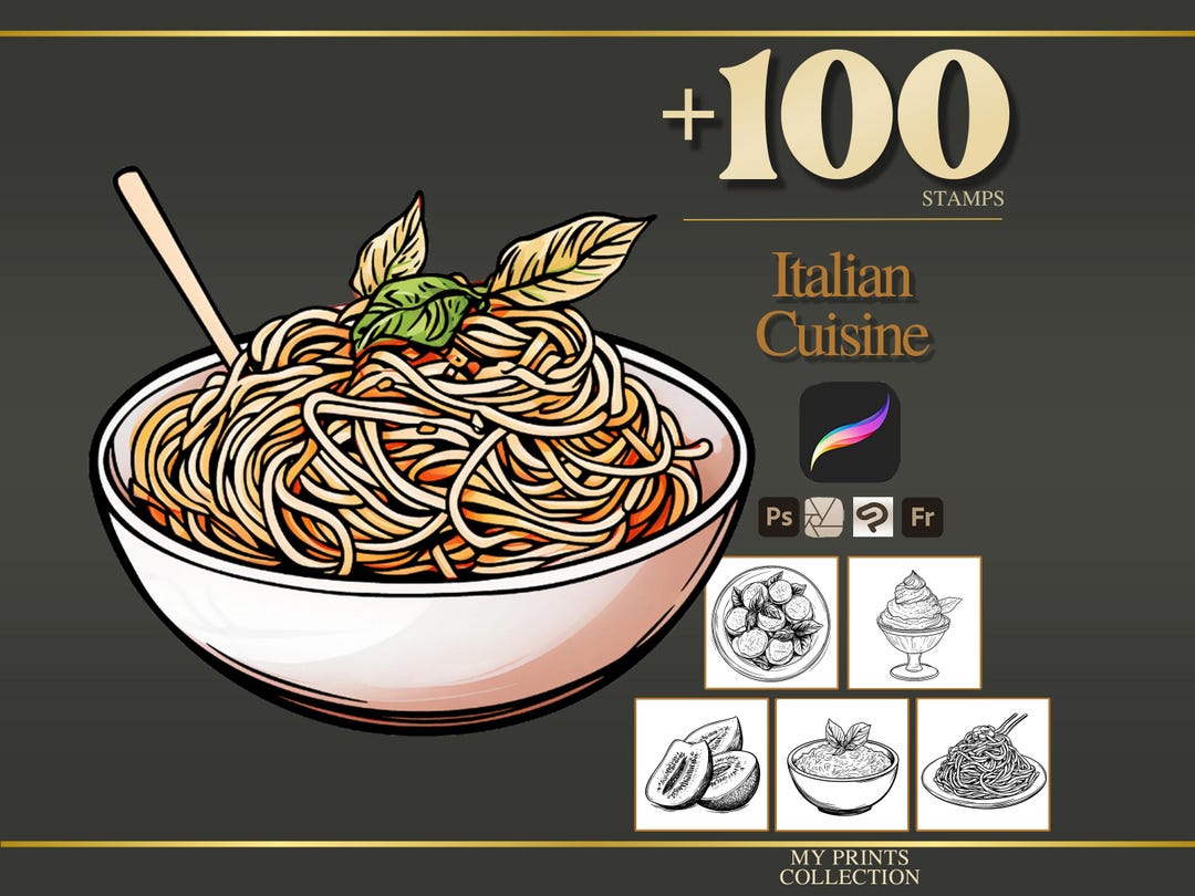Italian Cuisine Procreate Stamps & Photoshop Brushes – 100+ Food ...
