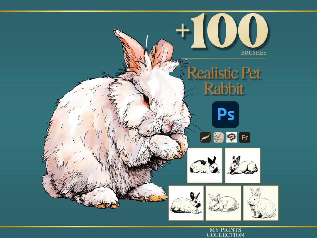 Rabbit Pet Realistic Photoshop Brushes & Procreate Stamps – 100+ Tattoo ...