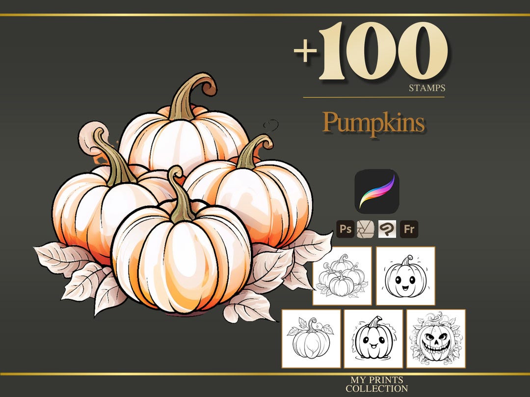 Pumpkin Halloween Procreate Stamps & Photoshop Brushes – 100+ Tattoo ...