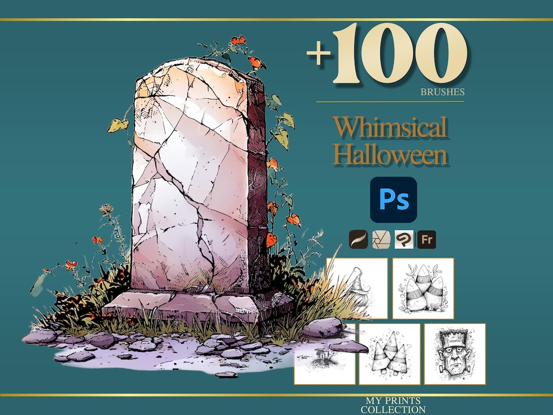 Whimsical Halloween Photoshop Brushes & Procreate Stamps – 100+ Tattoo ...