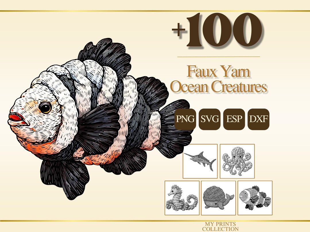 Faux Yarn Ocean Creatures PNG Bundle – 100+ Cricut & Silhouette Files ...