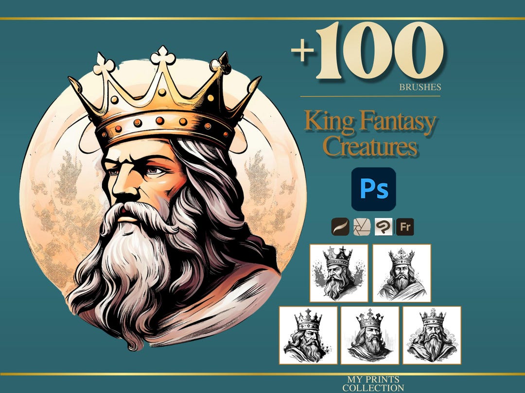 King Photoshop Brushes & Procreate Stamps – 100+ Fantasy Creatures ...