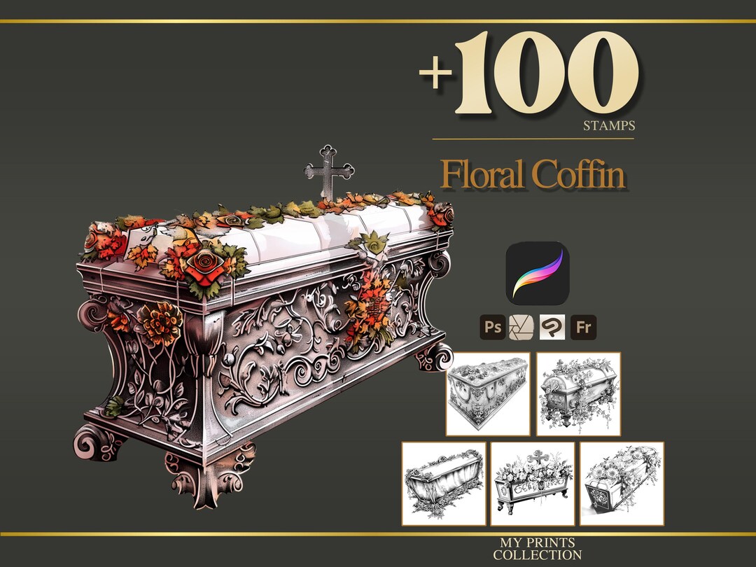 Floral Coffin Halloween Procreate Stamps & Photoshop Brushes – 100 ...