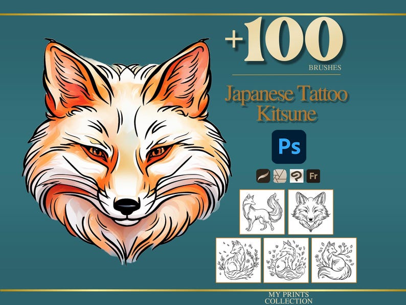 Kitsune Japanese Tattoo Photoshop Brushes & Procreate Stamps – 100 ...