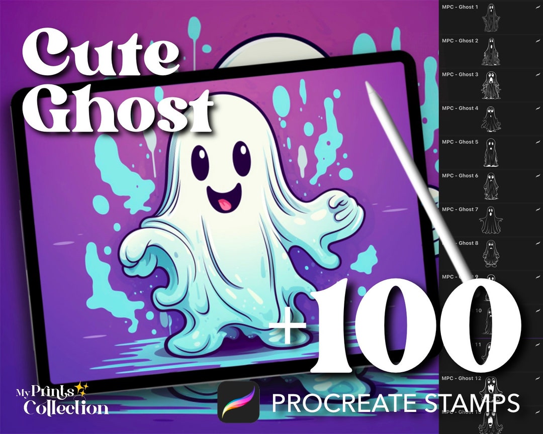 100+ Procreate Cute Ghost Stamps, Adorable Chibi Halloween Spooky ...