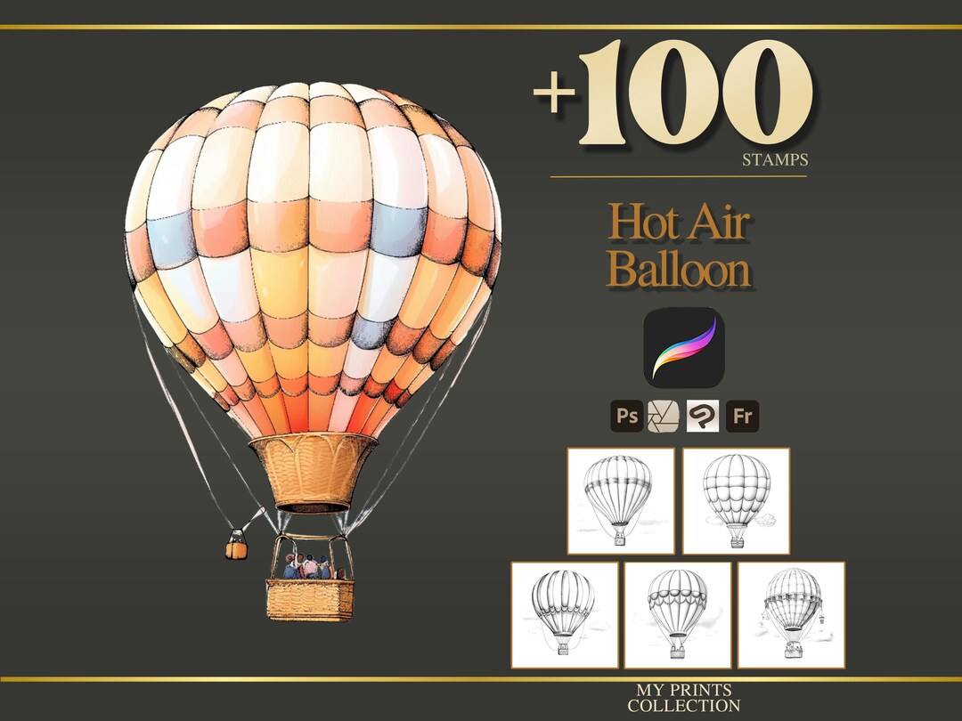 Hot Air Balloon Procreate Stamps & Photoshop Brushes – 100+ Object ...