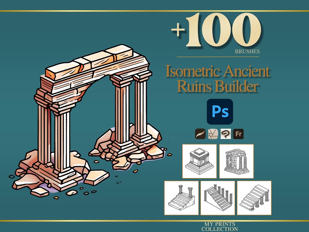 Isometric Ancient Ruins Builder Photoshop Brushes & Procreate Stamps ...