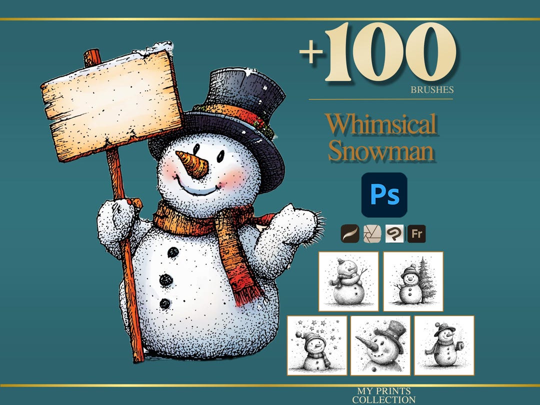 Whimsical Snowman Photoshop Brushes & Procreate Stamps – 100+ Tattoo ...