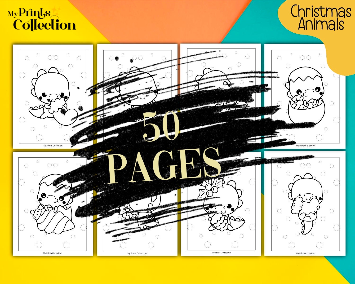 50 Christmas Animals Coloring Pages Book for Kids Toddler - Etsy