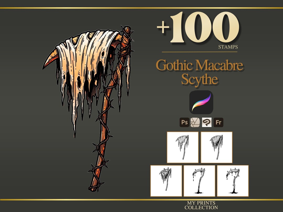 Scythe Gothic Macabre Procreate Stamps & Photoshop Brushes – 100 ...
