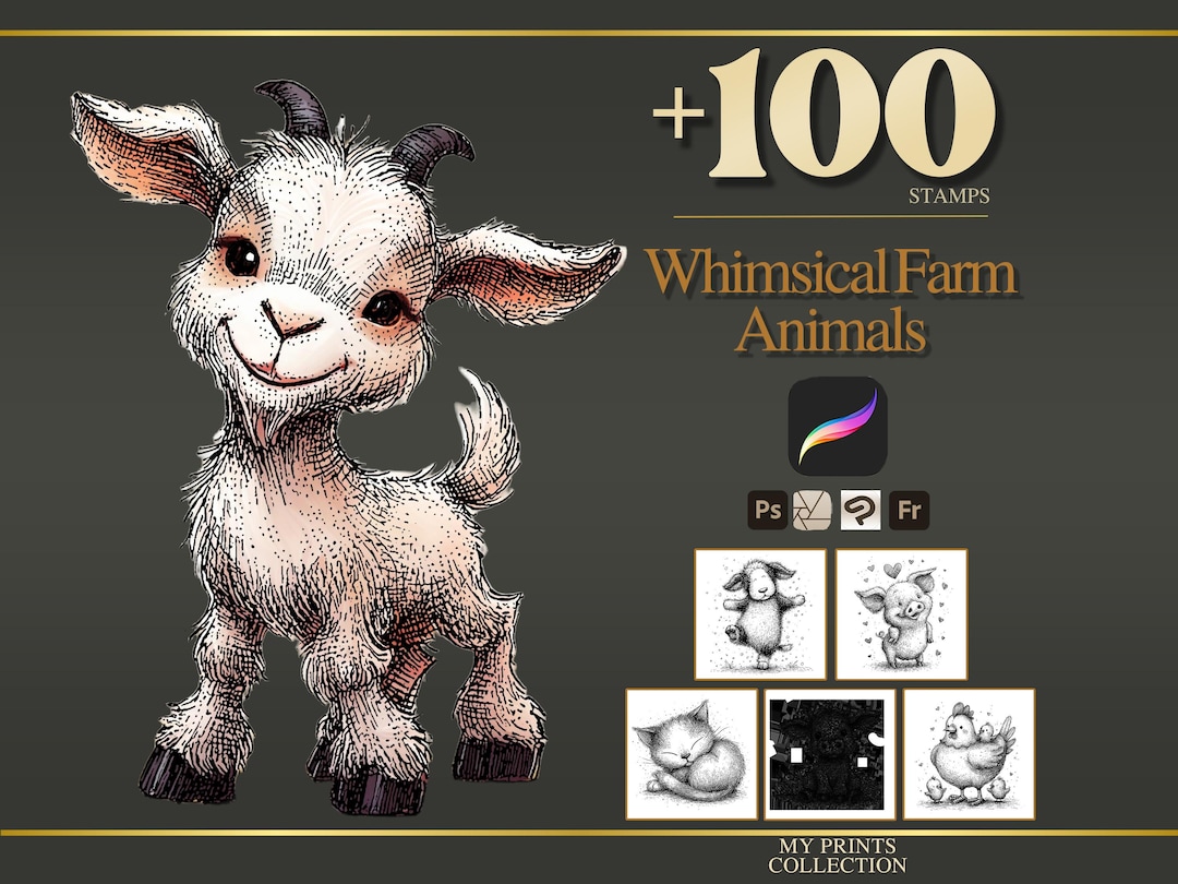 Whimsical Farm Animals Procreate Stamps & Photoshop Brushes – 100 ...