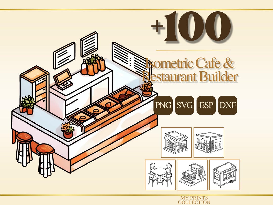 Isometric Cafe and Restaurant Builder PNG Bundle – 100+ Cricut ...