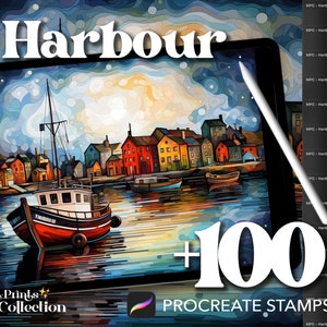 100 Procreate Harbour Stamps, Nature Water Boat Landscape DND Magical ...
