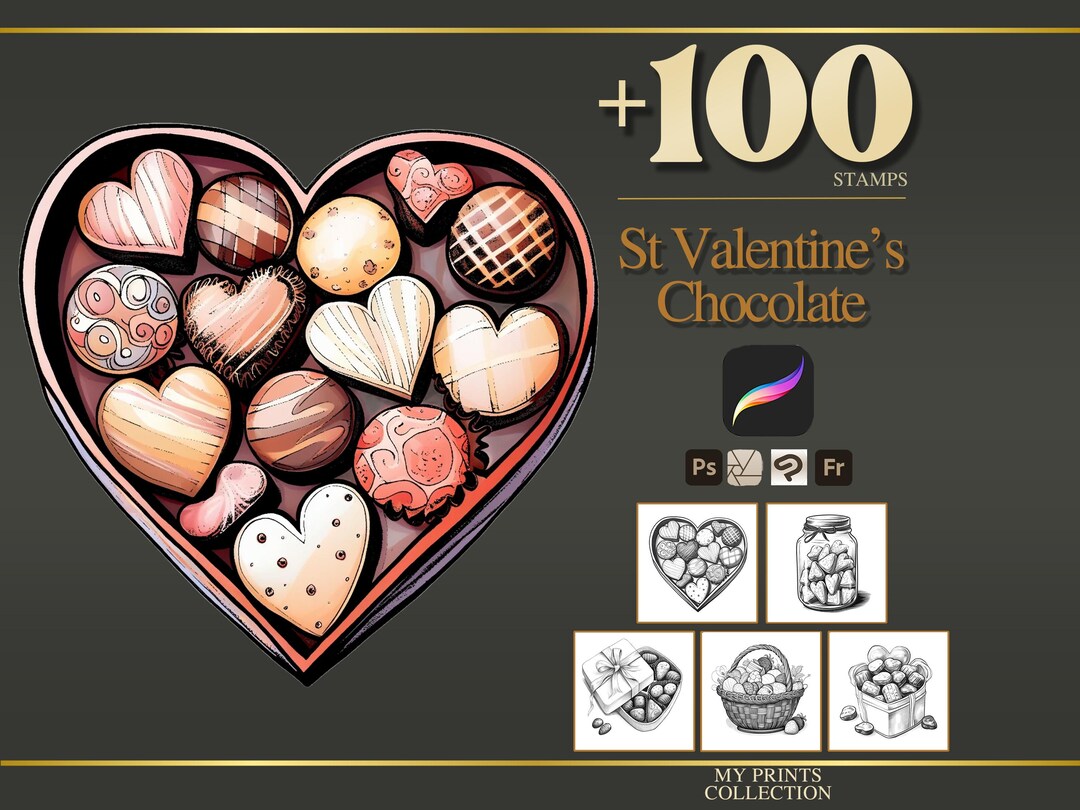 St Valentines Chocolate Procreate Stamps & Photoshop Brushes – 100 ...