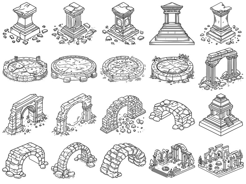Isometric Ancient Ruins Builder PNG Bundle – 100+ Cricut & Silhouette ...