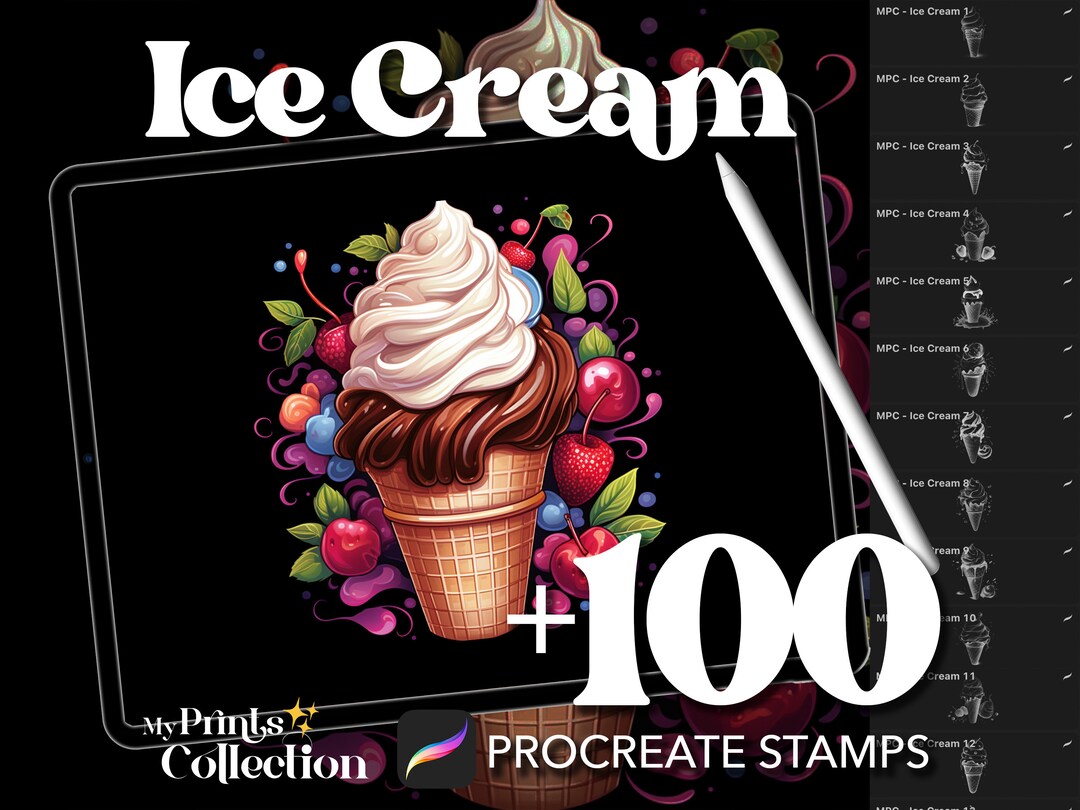 100+ Procreate Ice Cream Stamps, Sweet Dessert Pastry Bakery Restaurant ...