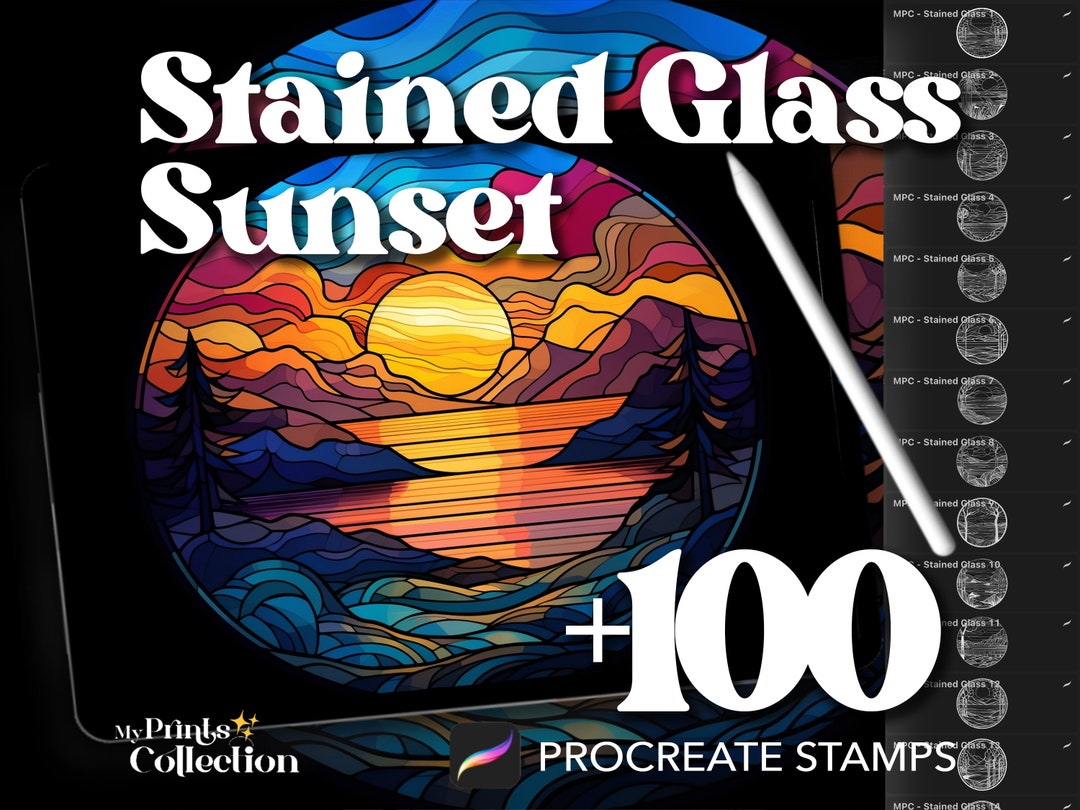 100+ Procreate Stained Glass Sunset Stamps, Nature Landscape DND ...