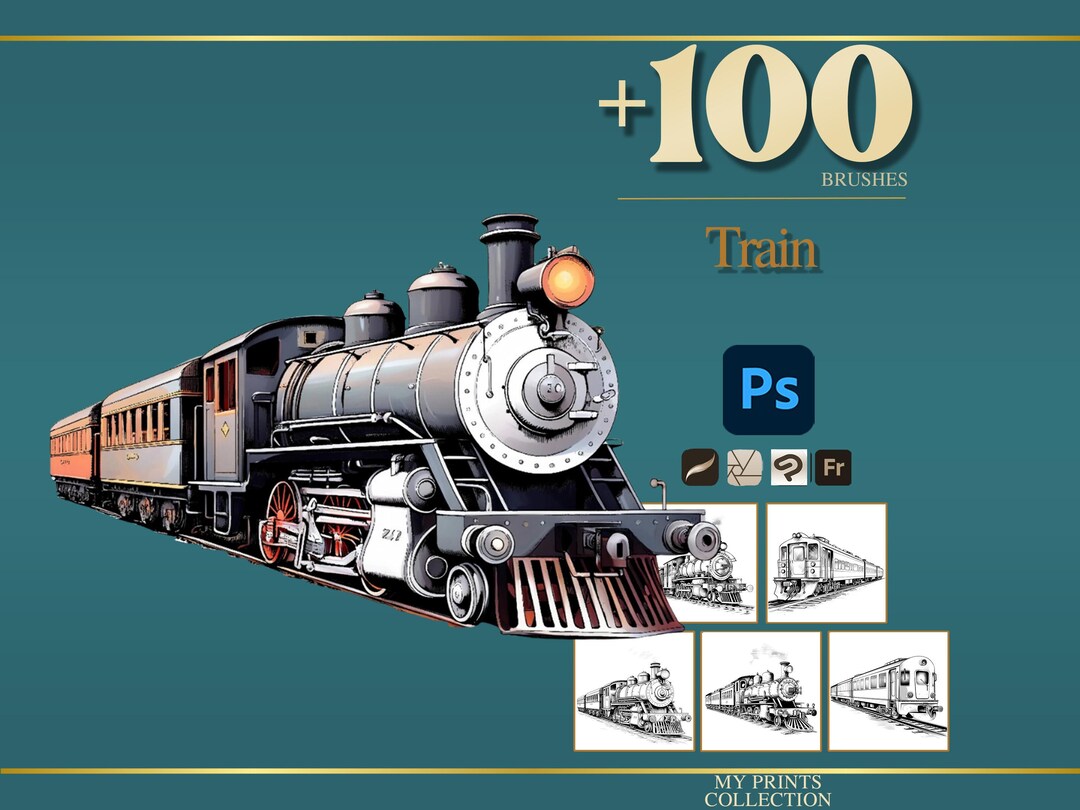 Train Photoshop Brushes & Procreate Stamps – 100+ Object Transport ...