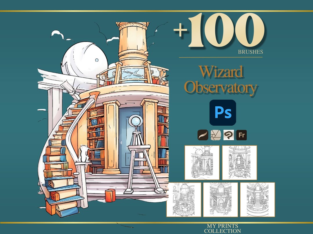 Wizard Observatory Photoshop Brushes & Procreate Stamps – 100+ Interior ...