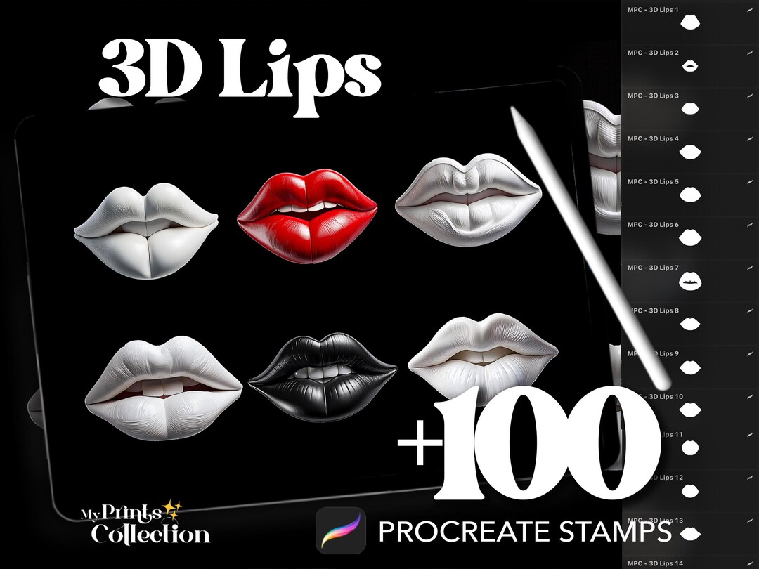 100+ Procreate 3D 3D Lip Stamps, 3D People Body Face Hair, Procreate ...