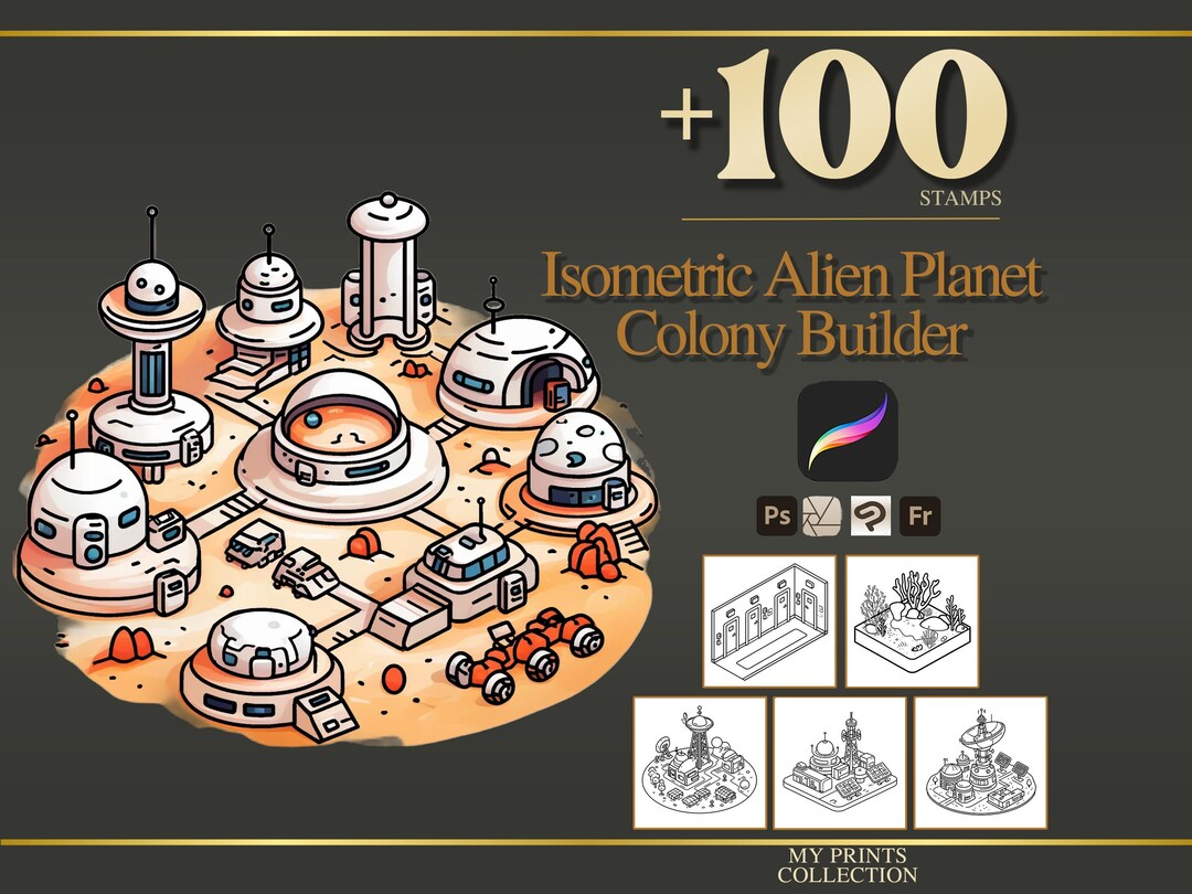 Isometric Alien Planet Colony Builder Procreate Stamps & Photoshop ...
