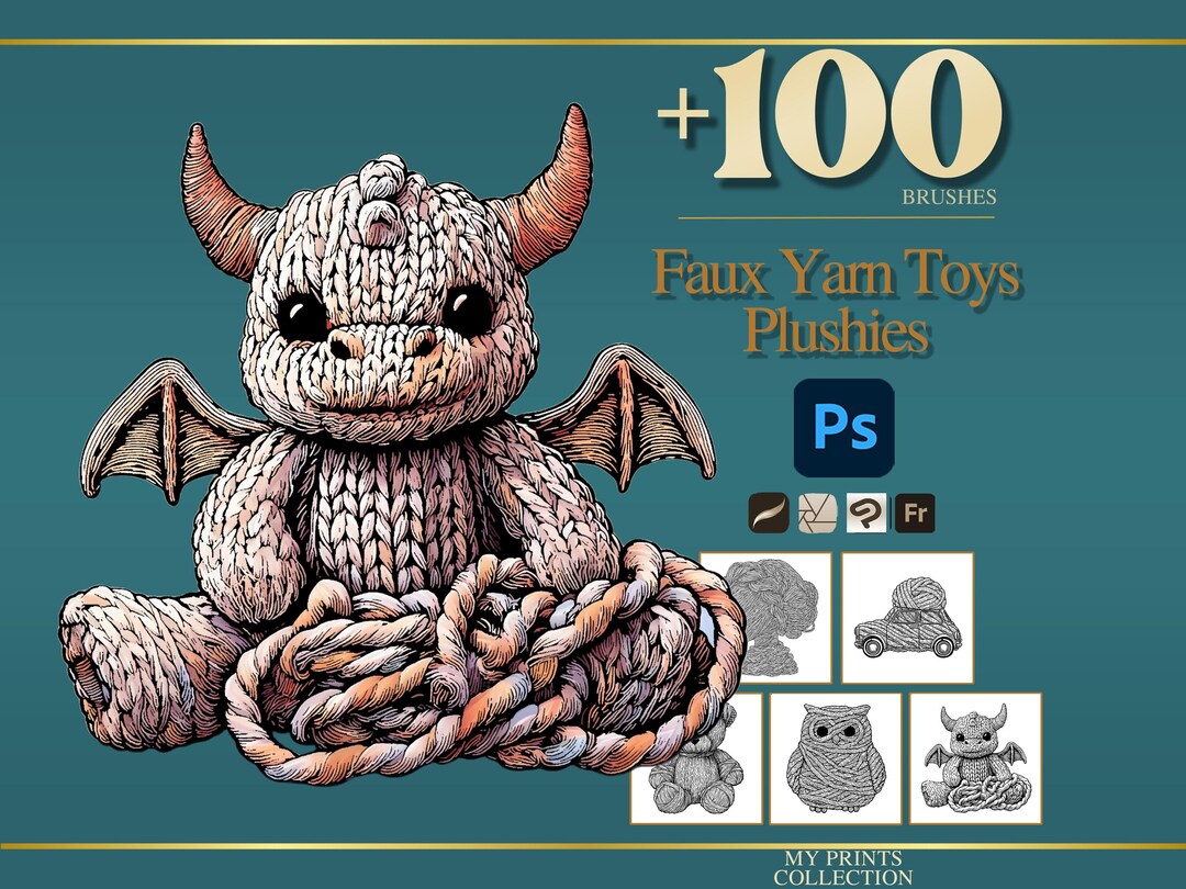 Faux Yarn Toys Plushies Photoshop Brushes & Procreate Stamps – 100 ...