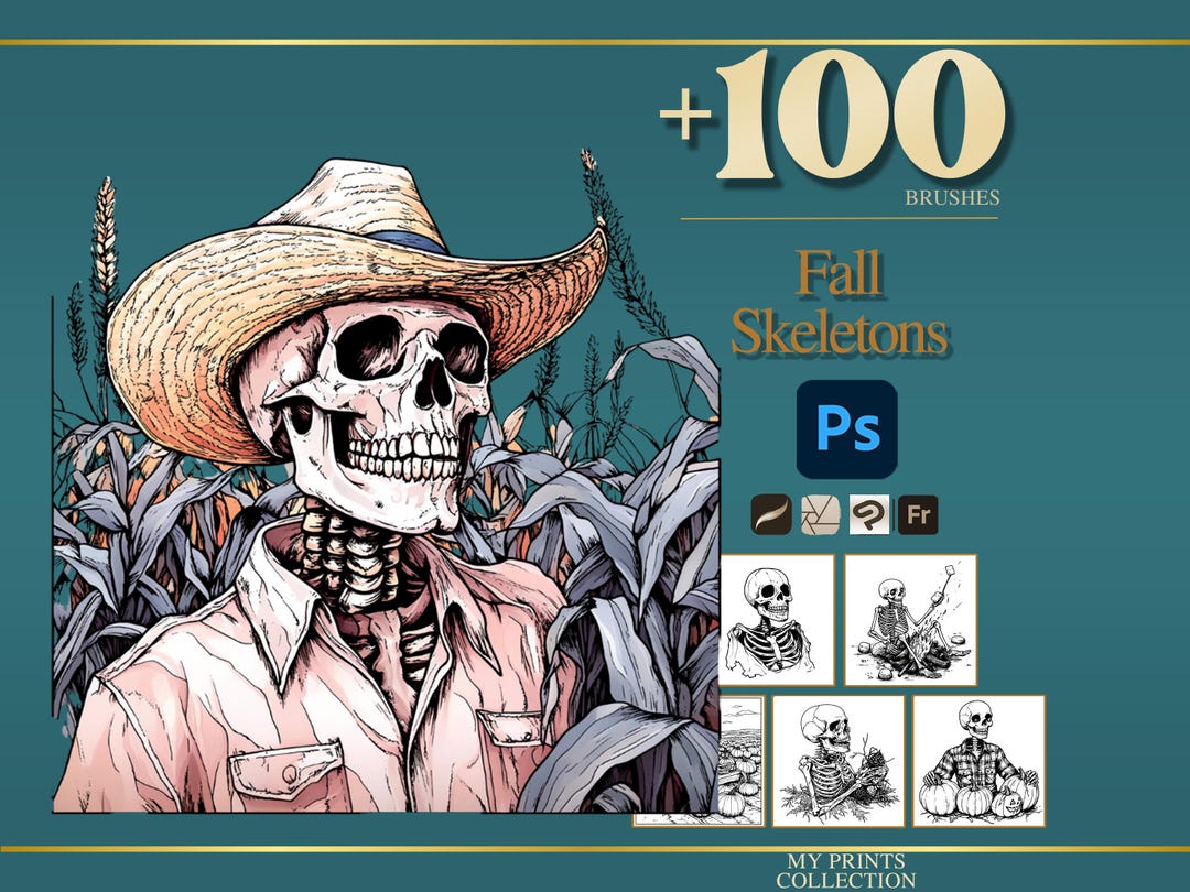 Fall Skeleton Realistic Halloween Photoshop Brushes & Procreate Stamps ...
