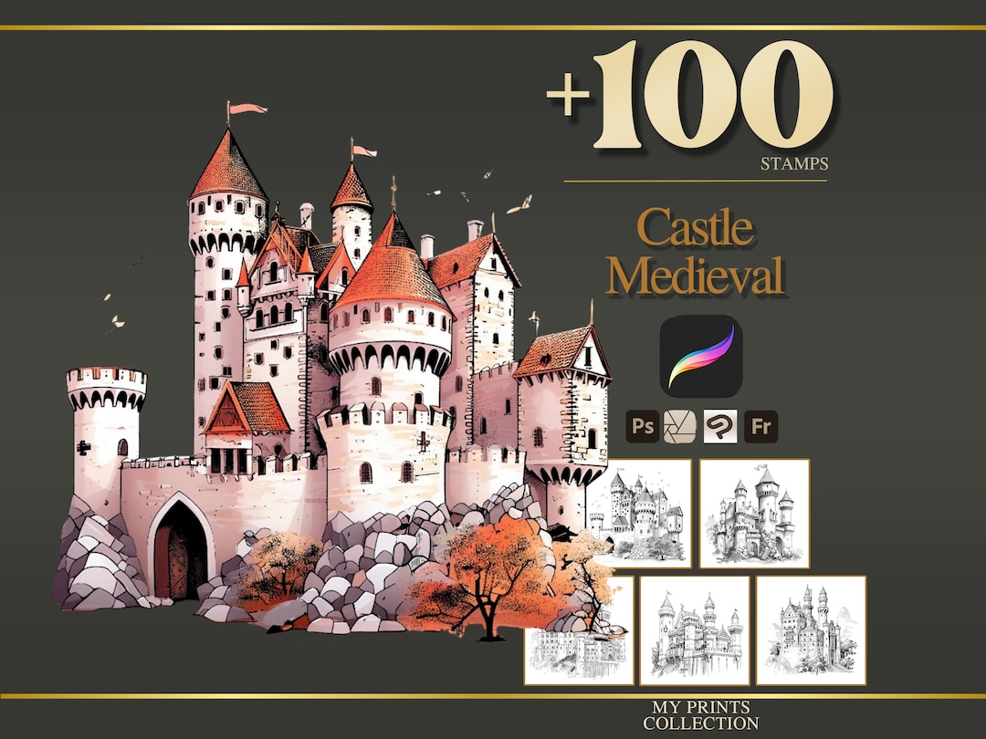 Medieval Castle Procreate Stamp & Photoshop Brushes – 100+ Place House ...