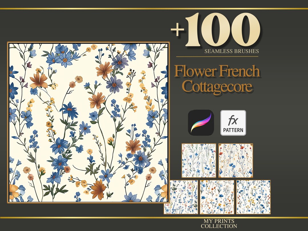 French Cottagecore Flower Procreate Texture Brush & Photoshop PAT ...