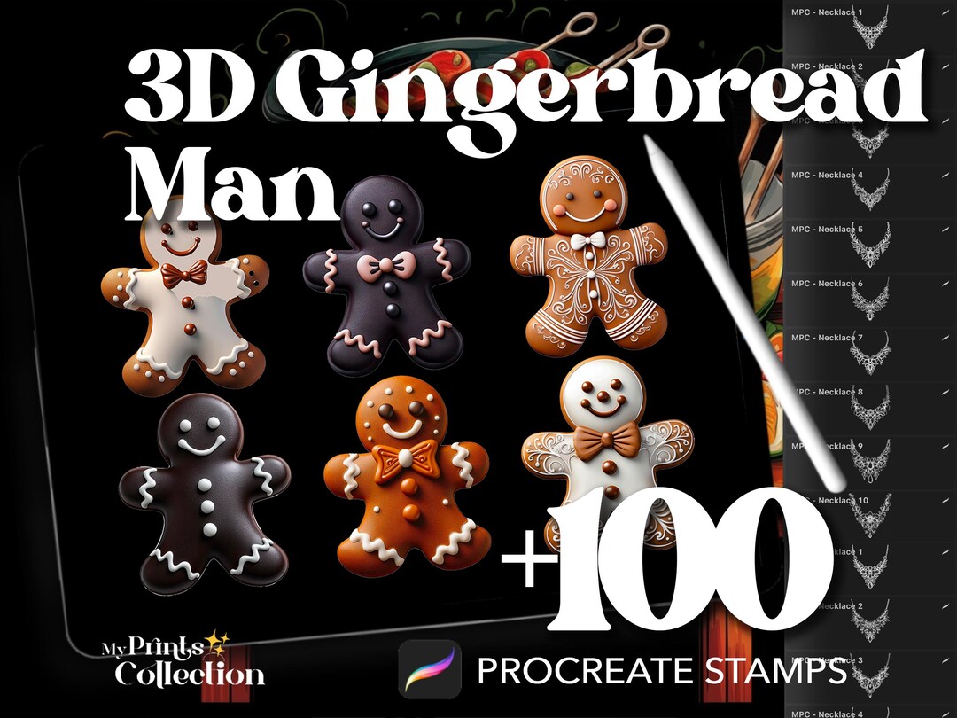 100+ Procreate 3D Gingerbread Man Stamps, 3D Cookies, Procreate Brush ...