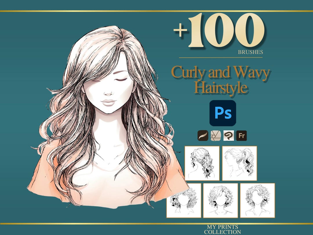 Curly and Wavy Hairstyle Portrait Photoshop Brushes & Procreate Stamps ...