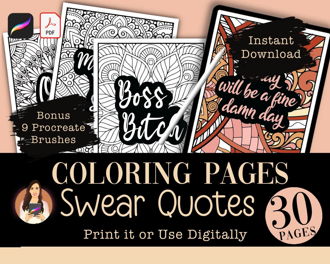 Swear Quotes Coloring Book 30 Pages Printable Procreate - Etsy