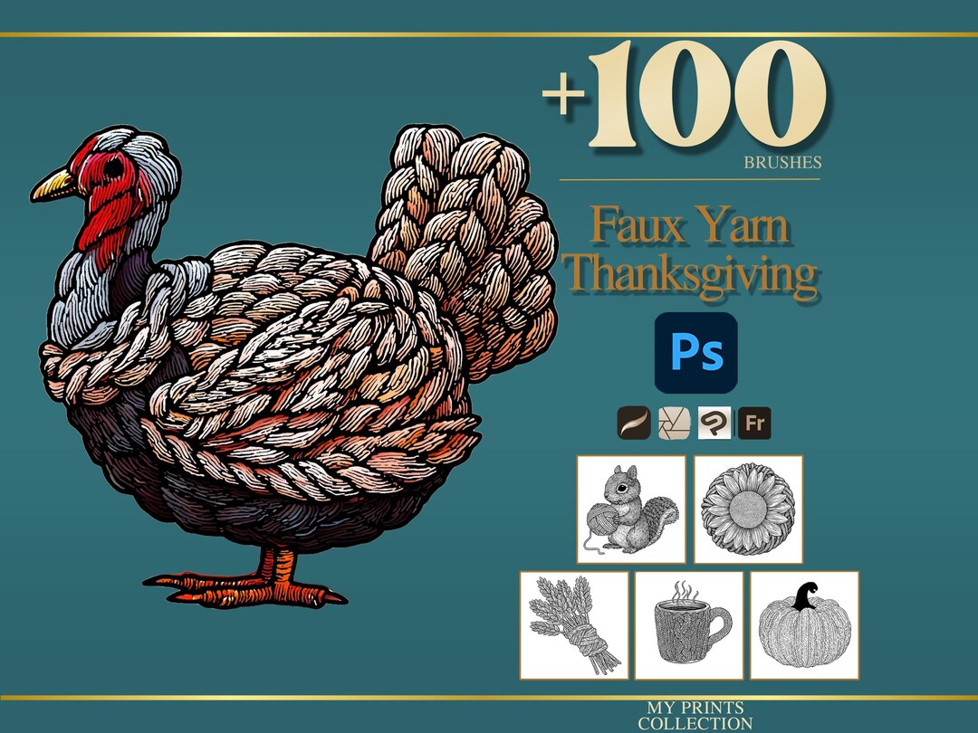 Faux Yarn Thanksgiving Photoshop Brushes & Procreate Stamps – 100 ...