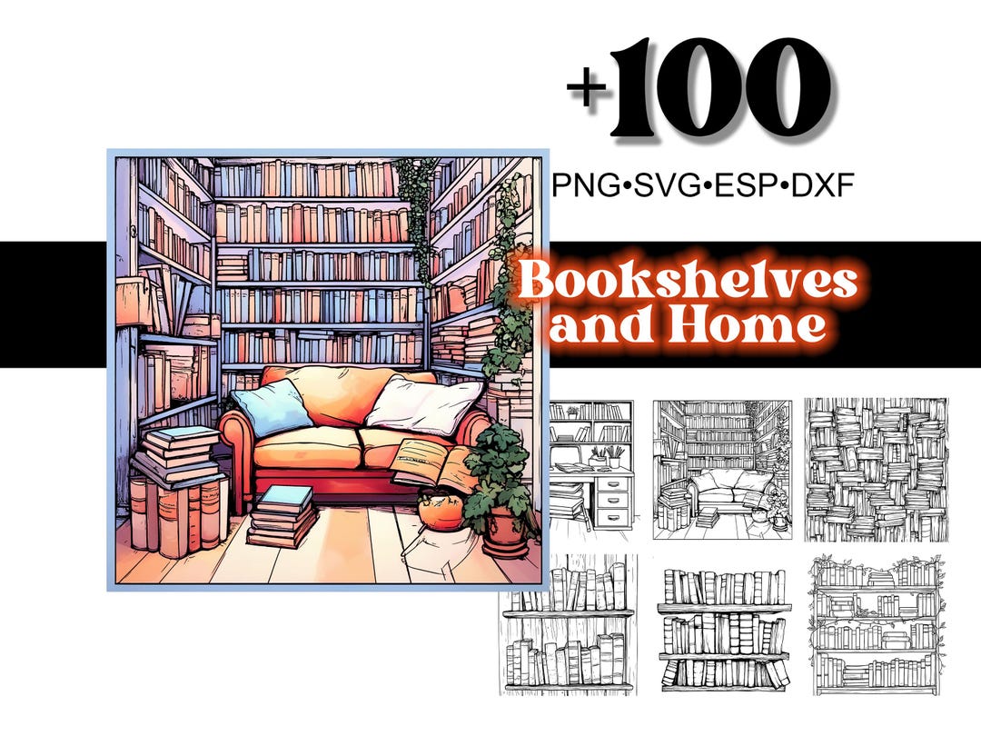 100+ Bookshelves and Home Libraries Svg-png-eps-dxf Designs, Cricut ...