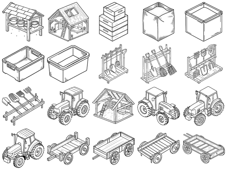 Isometric Farm and Barn Builder Procreate Stamps & Photoshop Brushes ...