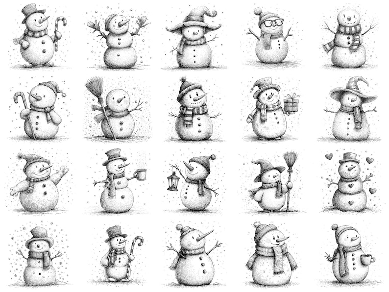 Whimsical Snowman Procreate Stamps & Photoshop Brushes – 100+ Clipart ...