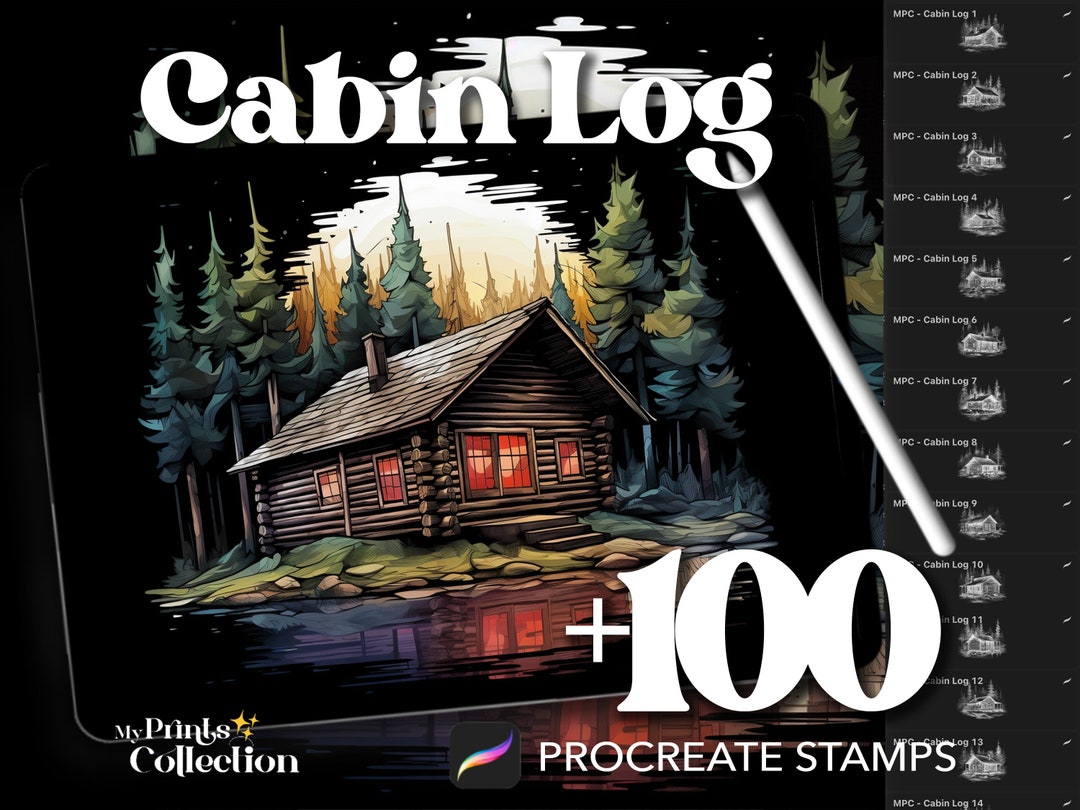 100+ Procreate Cabin Log Stamp, Nature River Mountain Landscape DND ...