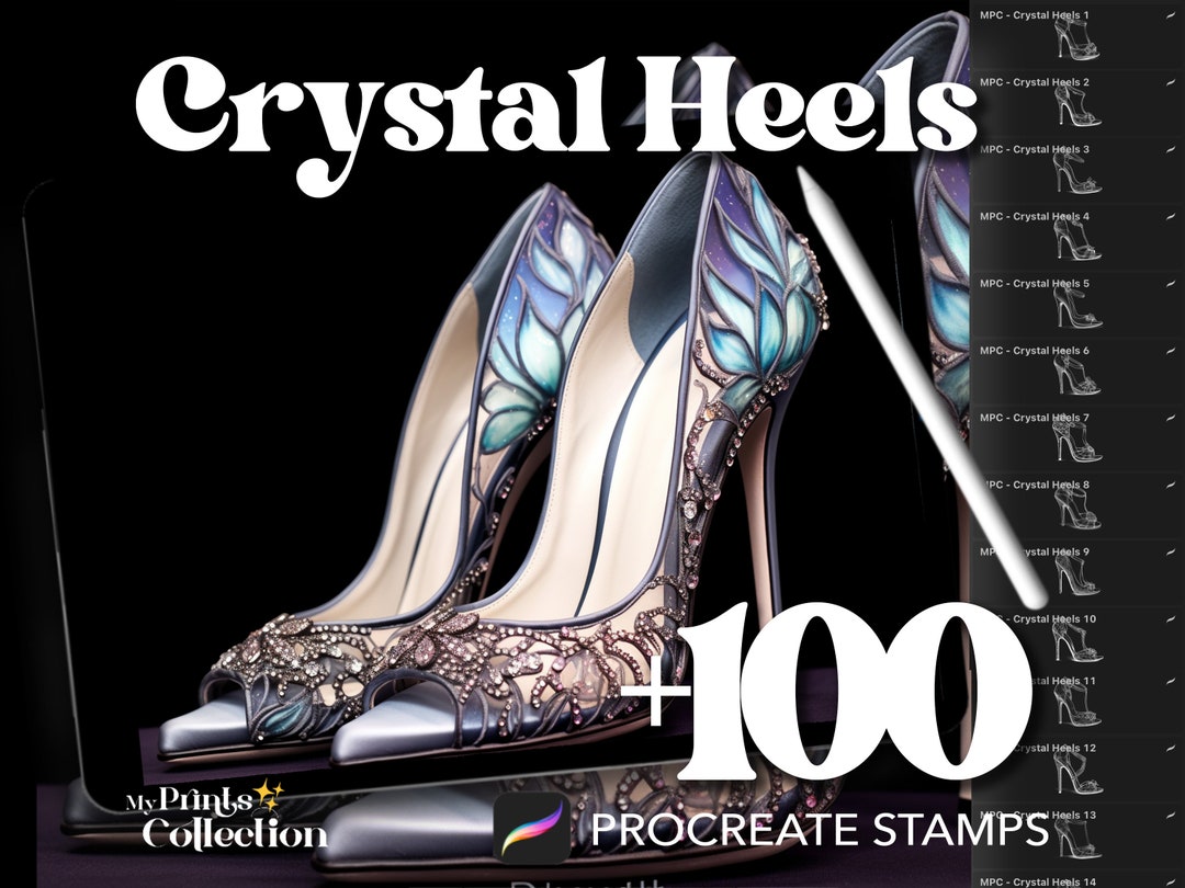 100+ Procreate Heels Crystal Stamps, Sketching Jewellery Shoe Cloth ...
